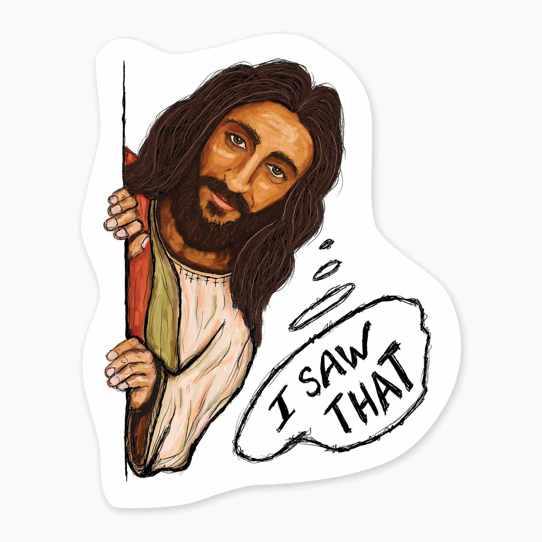 Saw That Jesus 3" Funny Religious Vinyl Sticker – Nice Enough Stickers